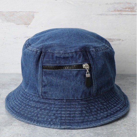 Accessories | Dark Blue Denim Zipper Bucket Hat | Poshmark